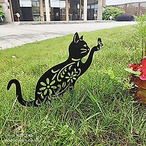 FASHAJI Cat Garden Decor, Metal Cat for Kitchen Outdoor, Yard Art Metal Cat Sculpture for Backyard Farm Patio Yard Lawn Home Decorations