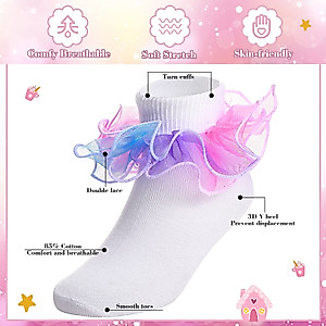 Lasnten 15 Pairs Ruffle Socks for Toddler Girls Double Lace Socks Bulk Turn Cuff Big Ruffle for Infant Toddler and Kids(4-6 Years)