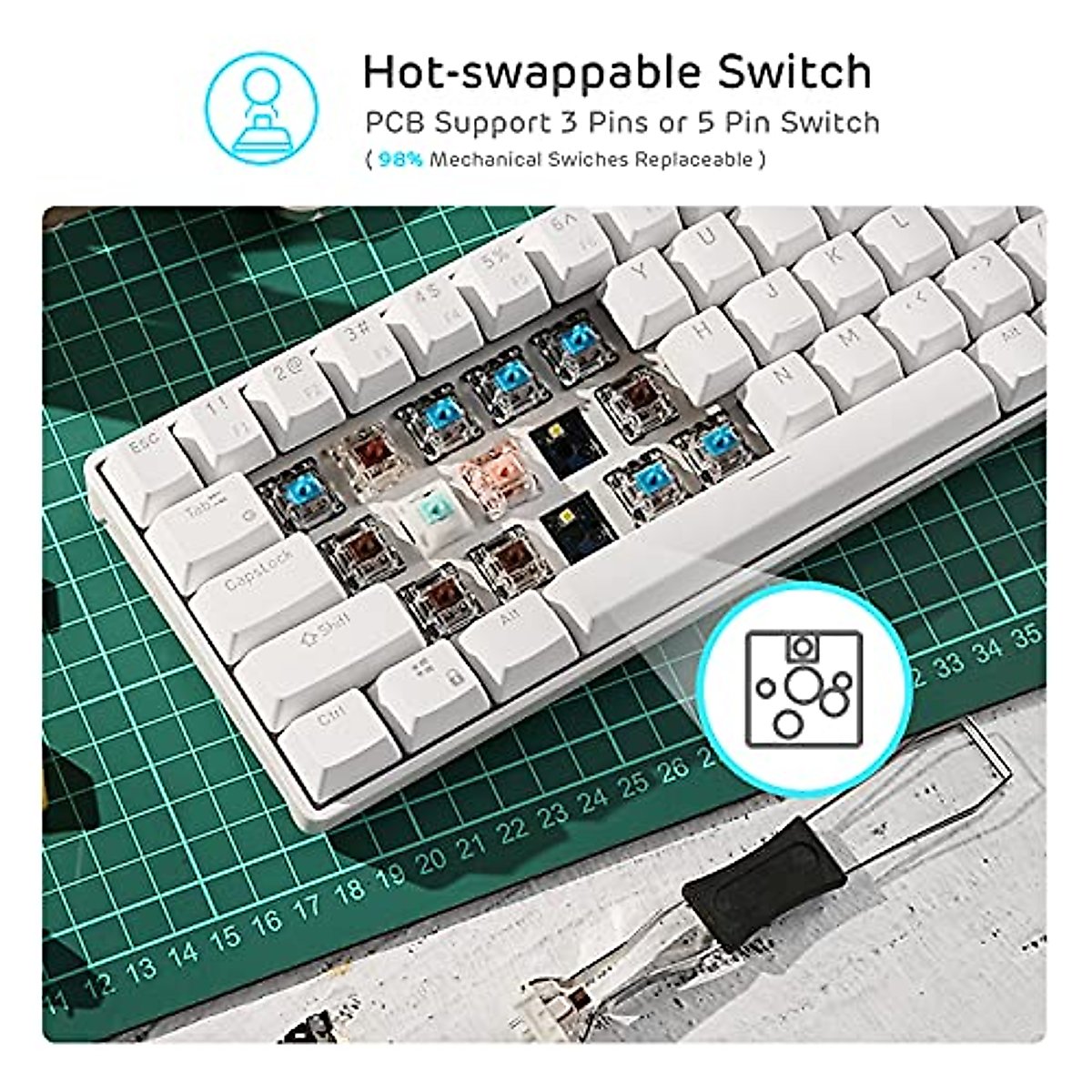 RK ROYAL KLUDGE RK68 Wireless Hot Swappable 65% Mechanical Keyboard, 68 Keys Compact BT5.0 Gaming Keyboard with Stand-Alone Arrow/Control Keys, Quiet Red Switch