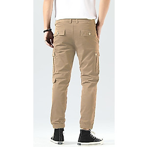 Plaid&Plain Men's Casual Cargo Joggers Sweatpants Chino Tapered Stretch Hiking Twill Pants with Pockets C803 DPK 34