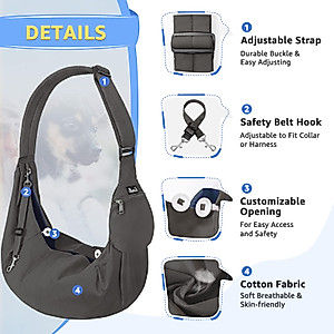 SlowTon Dog Carrier Sling - Thick Padded Adjustable Shoulder Strap Dog Carriers for Small Dogs, Puppy Carrier Purse for Pet Cat with Front Zipper Pocket Safety Belt Machine Washable (Grey L)