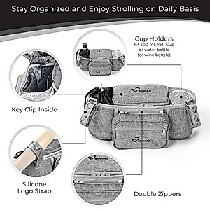 StrollAir - Universal Organizer for Single Strollers – Insulated Cup Holder Console Parent Drink Caddy- Compatible with CosmoS, SOLO, Uppa Baby,Nuna, Baby Jogger, Bumbleride – Grey
