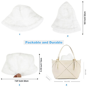 Sydbecs Winter Bucket Hat Fluffy Faux Fur Fisherman Cap for Women Men Solid Color Style(White)