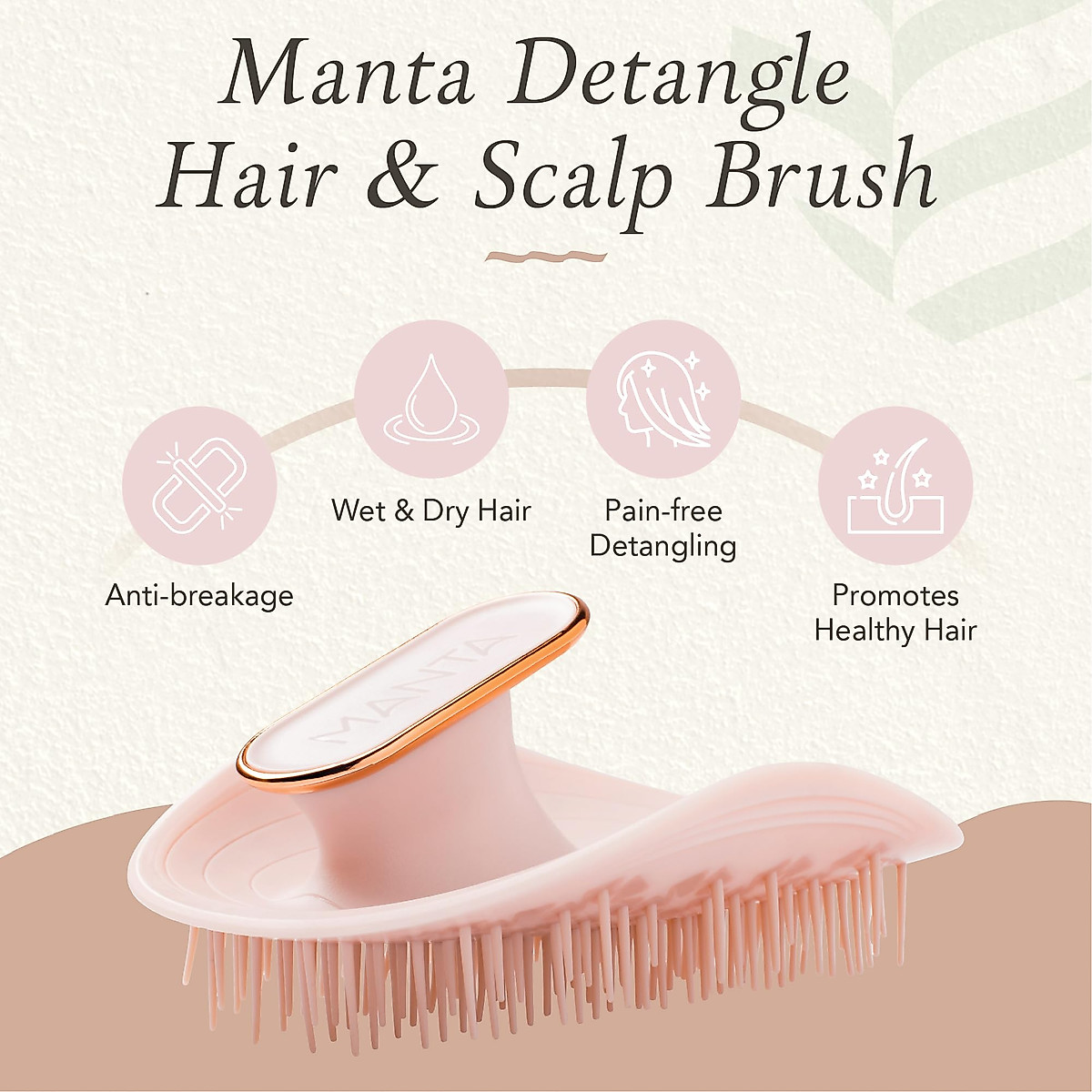 Manta Hair Hairbrush - Fully Flexible Hair Brush - Gentle Brush That Helps Prevent Hair Breakage - Scalp Care Massager and Detangler (Pink-Rose)