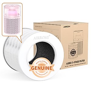 AIRROMI A2002 HEPA Air Purifier Replacement Filter, 3-In-1 Original Filter, Remove 99.97% of 0.3 Micron Particle 1 Pack White Activated Carbon