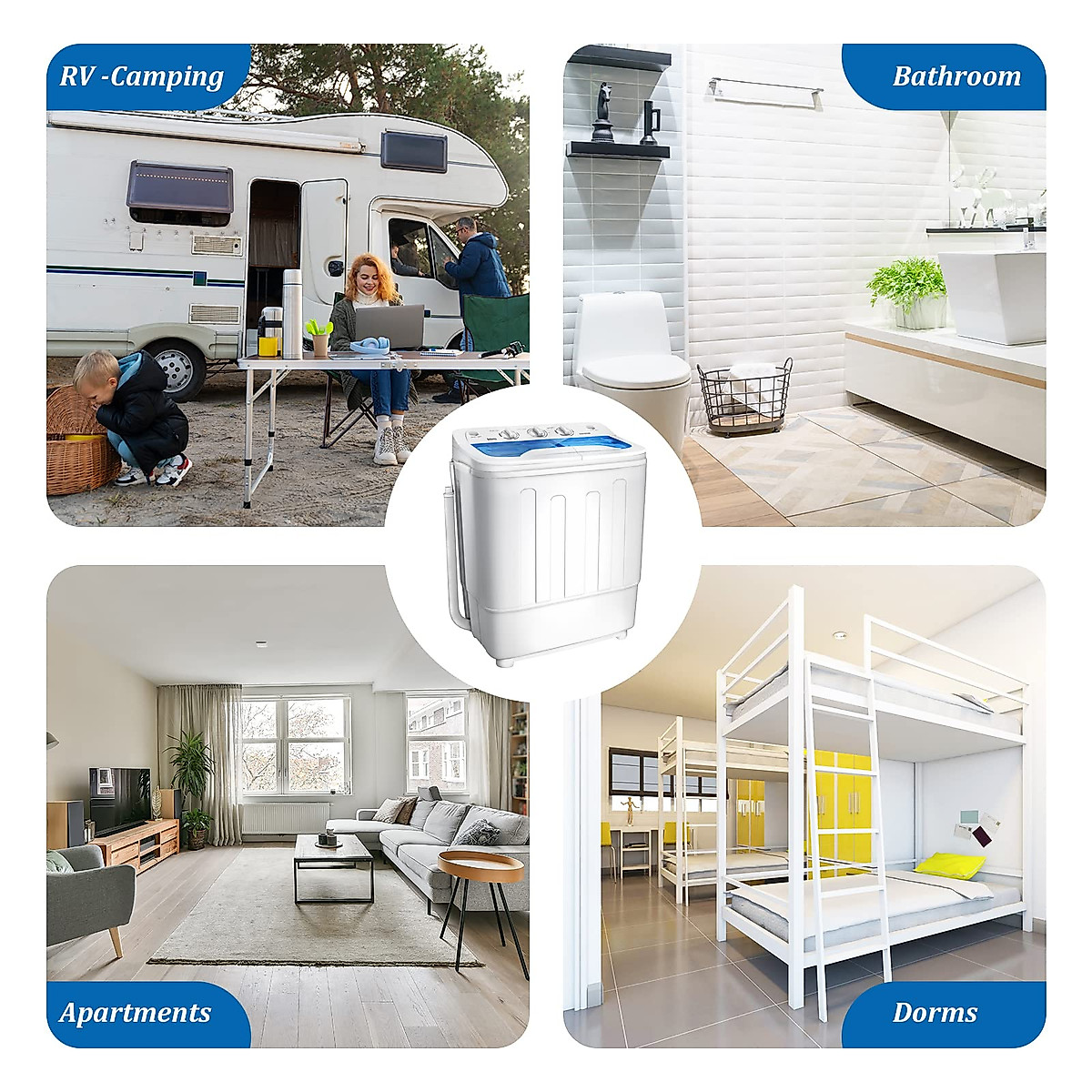 Erivess Portable Twin Tub 18lbs Washing Machine with Drying Rack, 11lbs Washer Mini Compact Laundry Machine with 7lbs Spinner, Semi-automatic Washer Combo for Dorms, Apartments