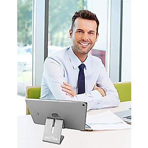 SKEJER Cell Phone Stand, Cellphone Hold, Tablet Dock with Anti-Slip Base, Aluminum Desktop Holder Bracket Compatible with All Smart Phone and Tablets Under 10 Inches-Silver