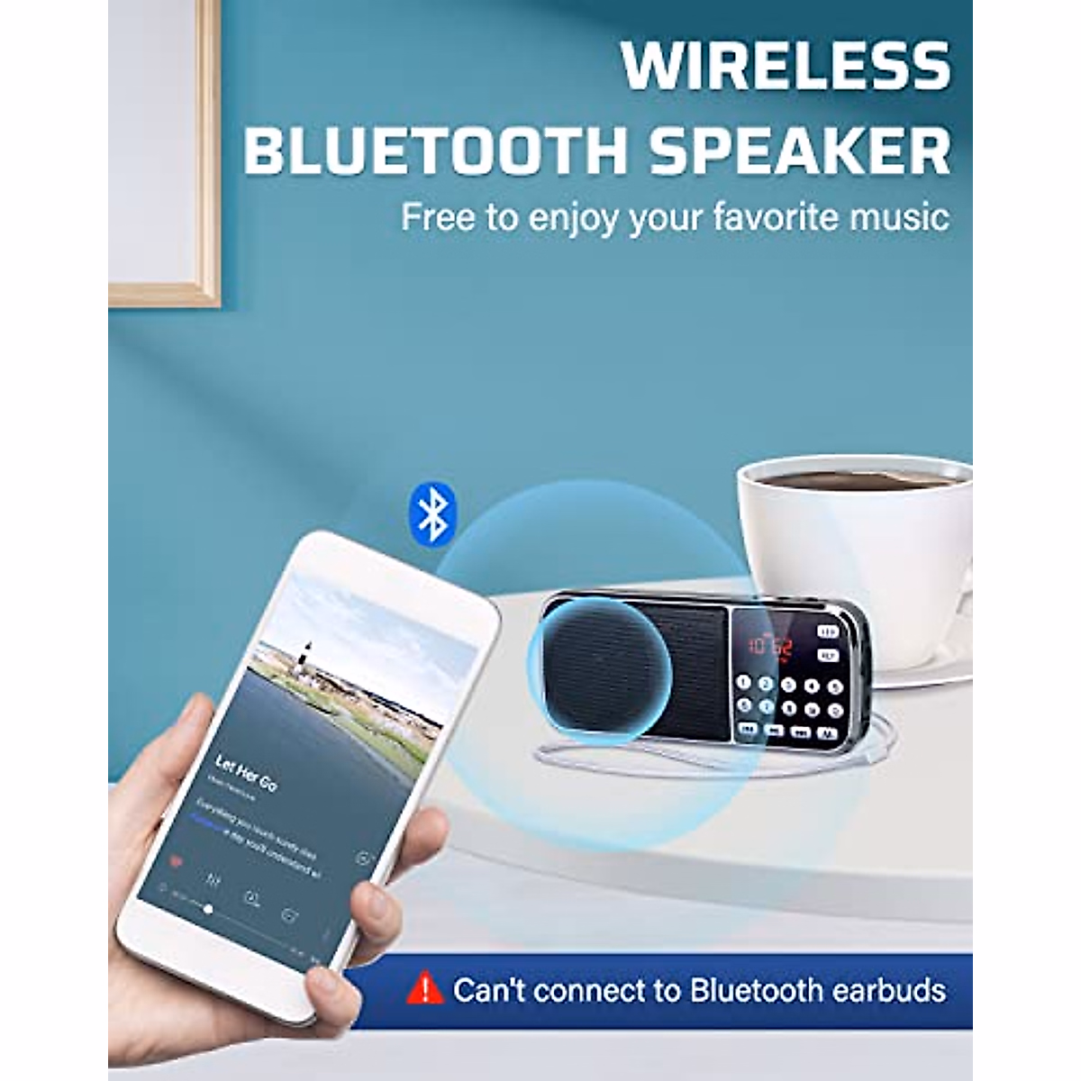 PRUNUS J-189 Bluetooth AM FM Radio, Small Portable Radio - Dual Speaker Heavy Bass, LED Flashlight, Pocket Size, TF Card USB AUX MP3 Player, Rechargeable Battery Operated Small Radio(Black)