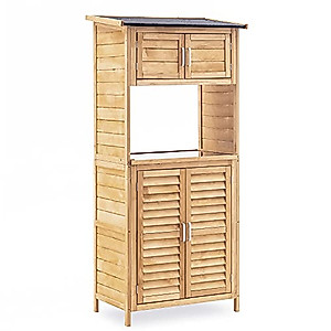 MCombo Outdoor Wood Storage Cabinet, Sheds & Outdoor Storage, Garden Shed Tool Sheds with Potting Bench for Backyard, 1111