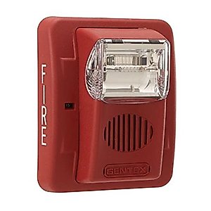 Gentex GEC3-12WR Fire Evacuation Strobe & Horn, 12VDC Selectable Candela Low Profile - Red Faceplate (904-1235-002)