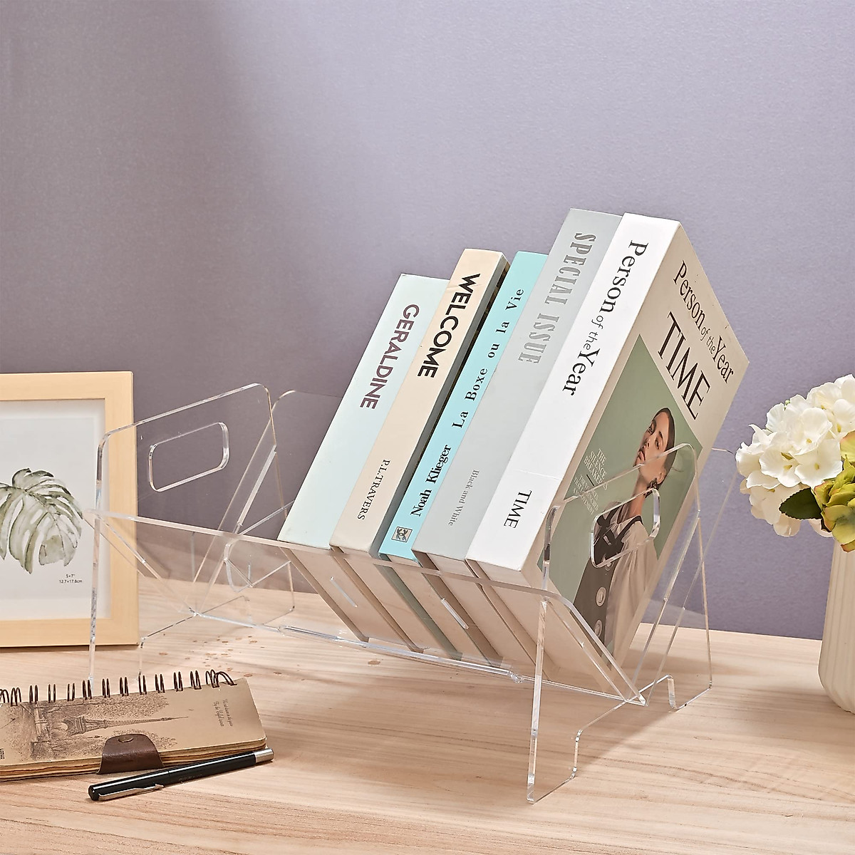 Sparkle Race Acrylic Shelf Small Bookcase, Clear Acrylic Desk Organizers and Accessories Mini Bookshelf for Home Office, CD, Book & Magazine Rack Acrylic Bookshelf Desktop Storage Book Organizer