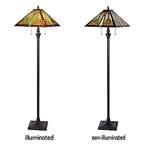 COTOSS Tiffany Floor Lamp,Mission Style 16" Wide Stained Glass Floor Light for Reading,Antique 2 Lights Standing Tall Lamp for Living Room Bedroom