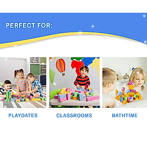 Morvat 60 Piece Colorful Soft EVA Foam Building Blocks Set, Waterproof Play Toy for Children Babies Toddlers & Kids, Boys & Girls Gift, Non Toxic & BPA Free, Bath Tub Platform, Carry & Dry Bag