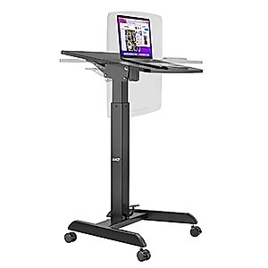 AVLT 47" Height Adjustable Mobile Workstation with Tilting Desk (3 ft 11 inches) - Foot Pedal Pneumatic Standing Desk Cart - Mobile Laptop Cart - Mobile Black Cart with Brake Casters