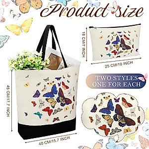 Butterfly Cute Canvas Tote Bag for Women Funny Aesthetic Tote Bag Canvas Makeup Bags with Zipper Butterfly Beach Tote Bag Reusable Cosmetic Grocery Bags for Girls Teacher Bride Shopping