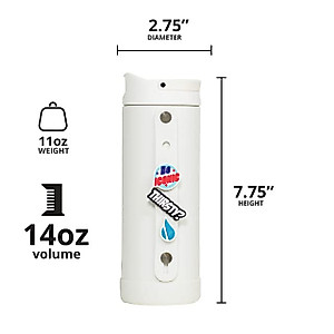 Elemental Iconic Kids Water Bottle with Straw Lid & Charms Strap, Leak-Proof When Closed, Triple Insulated Stainless Steel Reusable Thermos Water Bottle - 14oz, White