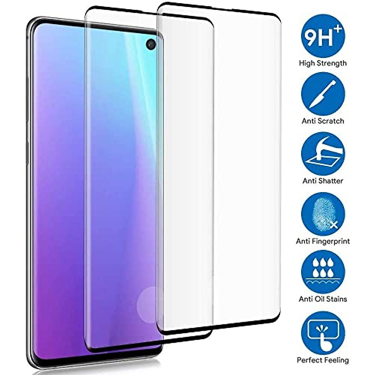 ToneGod 2 Pack Galaxy S10 Screen Protector, [Bubble Free] [High Definition] Anti-Scratch [Case Friendly] 3D Curved Screen Protector Compatible Galaxy S10