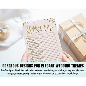 Pink and Gold Bridal Shower Word Scramble Game – 25 Pack, Couples Wedding Engagement Party Games, Reception Decor and Ideas, Fun Rehearsal Unscramble Guest Activities