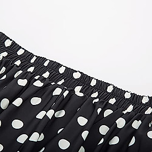 Women's Skater Flare Skirt with Pockets Solid High Waist Vinatge Skirt (Black Polka Dots,L)