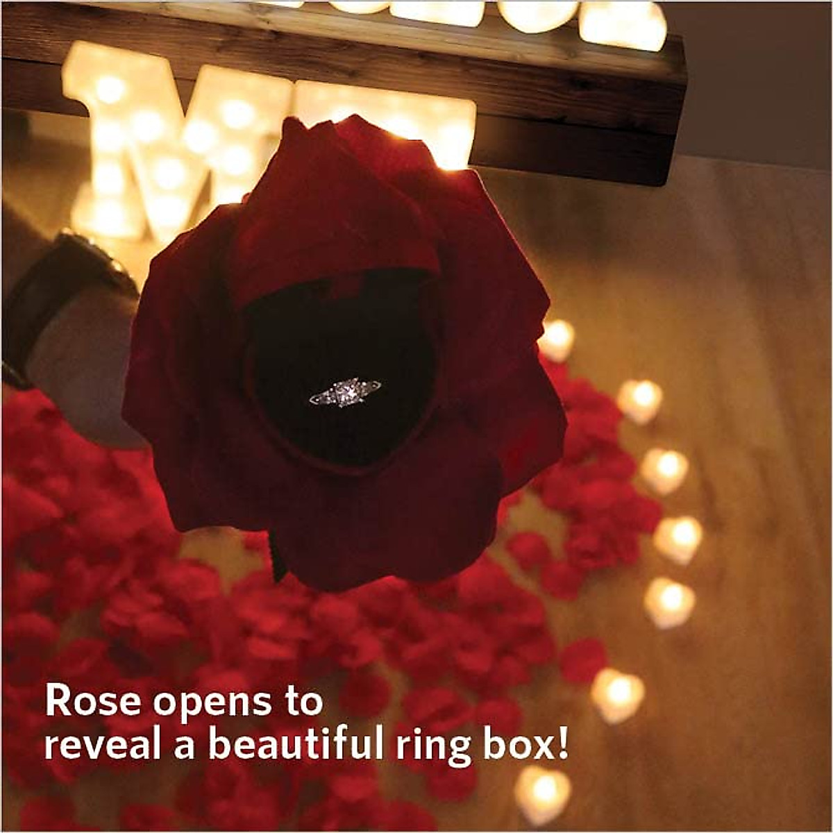 Proposal Decorations Kit, Marry Me Light Up Letters, 2000 Rose Petals, 24 Heart Shaped Romantic Candles, Red Carpet Aisle Runner 16 Feet, 10 Red Heart Balloons, 1 Engagement Rose Ring Box