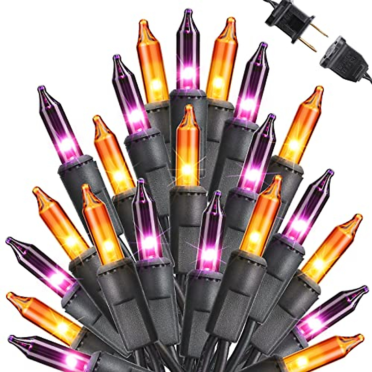 Toodour Orange & Purple Halloween Lights, 77ft 300 Count Incandescent Halloween String Lights, UL Certified Connectable Mini Bulbs Halloween Lights for Indoor, Outdoor, Garden, Porch, Halloween Decor