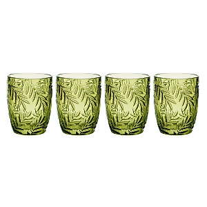Fitz and Floyd Villa Palm Rocks Double Old Fashioned, Set of 4, Green