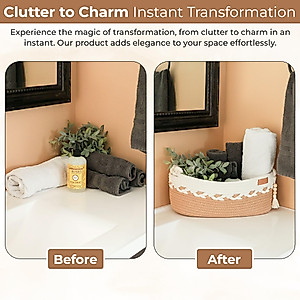 Bathroom Basket - Spacious Toilet Paper Basket for Back of Toilet - 14" x 6.5" x 5" Back of Toilet Basket - Toilet Basket Tank Topper w/Removable Tassel - Braided Toilet Tank Basket w/Knot Handles