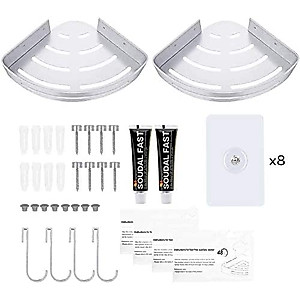 ATEMA 2 Pack Corner Shower Caddy,with Hooks No Drilling Adhesive Shower Storage Rack Shelf,Shampoo Razor Holder Organizer,Rustproof Aluminum Wall Mounted Shower Caddies for Bathroo/Kitchen/Dorm/Toilet