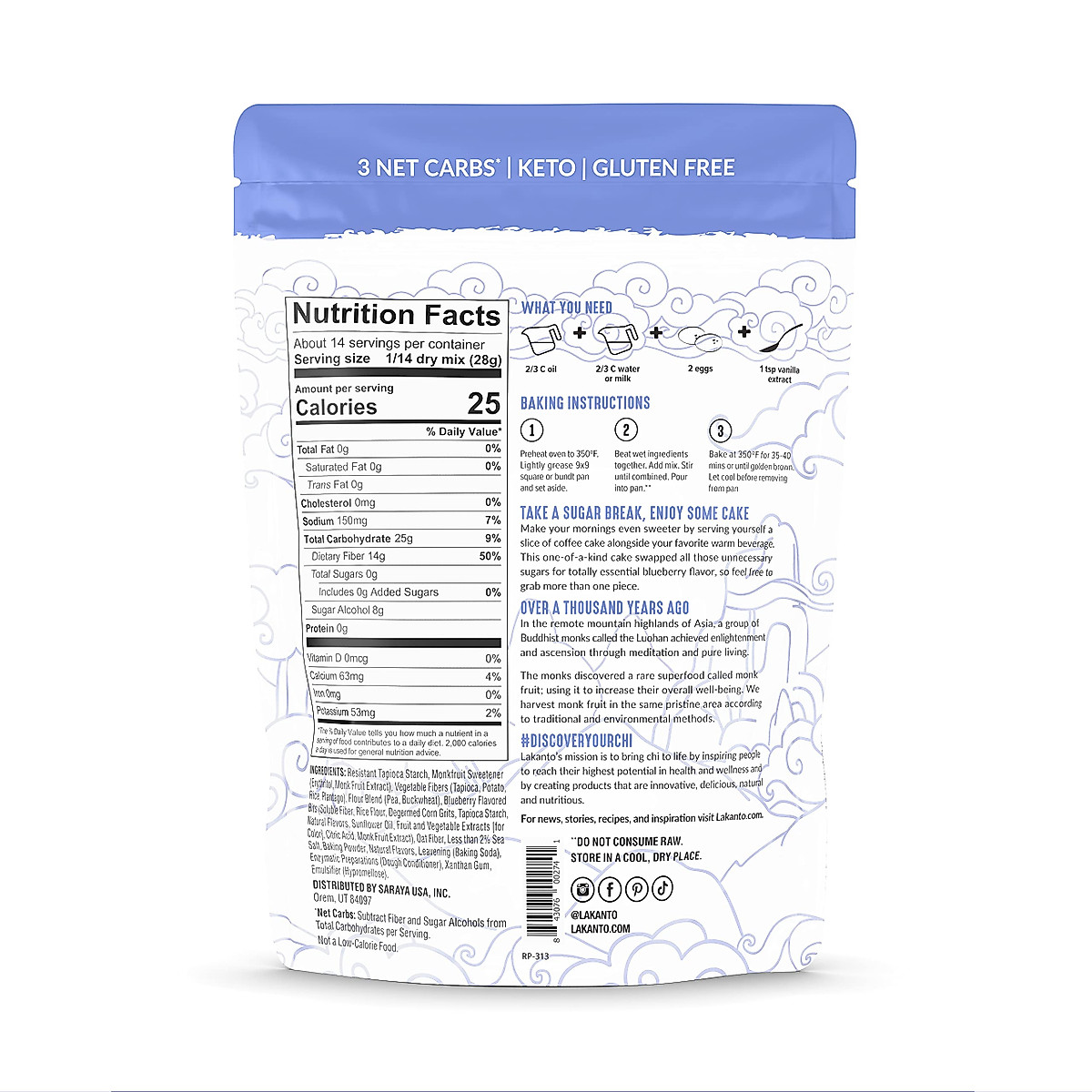 Lakanto Blueberry Coffee Cake Mix - Sweetened with Monk Fruit Sweetener, Keto Diet Friendly, Gluten Free, 3 Net Carbs (13.7 oz)