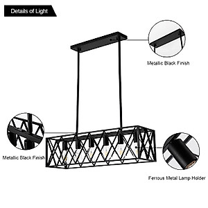 Pretoy Kitchen Island Pendant Lighting 6-Light Black Metal Industrial Bar Chandelier Fixtures Vintage Hanging Farmhouse Rectangle Linear Chandelier for Dining Room Living Room