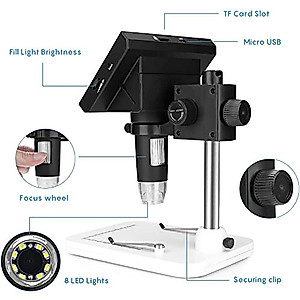 4.3 Inch Coin Microscope, 10X-1000X Magnification LCD Digital Microscope USB Microscope Camera Video Recorder with 8 Light for Adults PCB Soldering Jewelry Repair, Windows Compatible