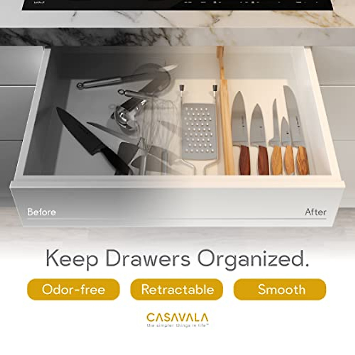 Drawer Divider, 4 PCS Bamboo Drawer Dividers Organizers, Adjustable Drawer Dividers for Clothes, Kitchen Drawer Divider, Dresser Drawer Divider, Drawer Separators, 17"-22" Expandable Drawer Divider