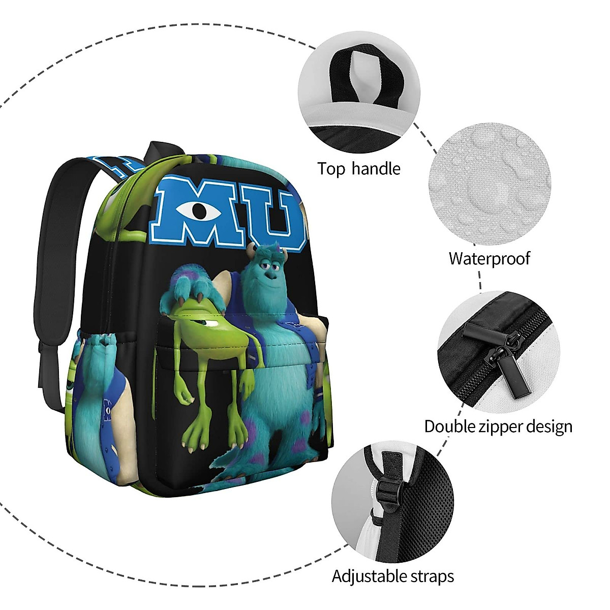 MAIMATIEKE Anime Monsters, Inc Backpack Colorful Travel Laptop Backpack Business Daypack Adjustable Shoulder Strap Bookbag For Teen Boys And Girls, Black, One Size