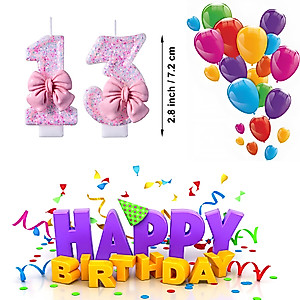 VSHILI 13th Birthday Candles, Pink 13 Year Old Number Birthday Candles, Happy Birthday Party Cake Topper Decoration Gifts for Girls