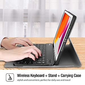 ProCase Keyboard Case for iPad 10.2 9th Gen 2021/ 8th Gen 2020/ 7th Gen 2019/ iPad Air 10.5" 2019 / iPad Pro 10.5 2017, Wireless Magnetically Detachable Keyboard Case, Auto Sleep/Wake -Black