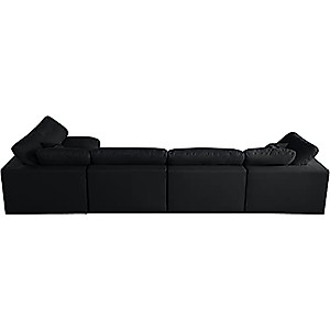 Meridian Furniture Plush Collection Contemporary Down Filled Cloud-Like Comfort Overstuffed Velvet Upholstered Modular L-Shaped Sectional, 5-Seater, Semi-Armless, Black