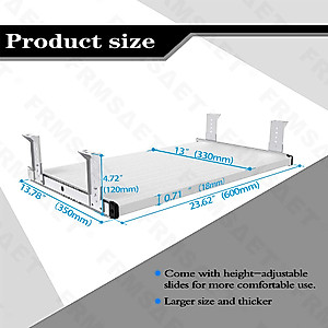 FRMSAET Furniture Accessories Office Product Suits Hardware 20/24/30 inches Keyboard Drawer Tray Wood Holder Under Desk Adjustable Height Platform(24 inches,White)