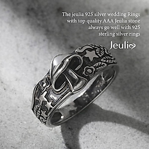 Jeulia Mushroom Rings For Women Vintage Gothic Flower Star Leaf Silver Punk Band Jewelry Cool Nature Ring For Men Teen Boys Birthday Anniversary with Gift Box (Vintage Mushroom, 6)