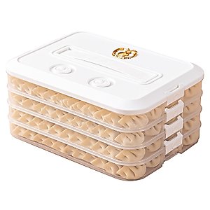Ahathyw 4-Layer Frozen Dumpling Storage with Lids & Timing, Flat Stacks Food Container Icing Cookies Wonton Donuts Box Organizer For Fridge, Keeping Fresh