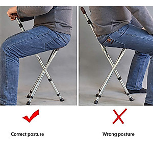 Tripod Walking Stick Seat,Folding Massage Cane Seat,Crutch Chair,Lightweight Robust Three Legged Stick with Stool,Aluminum Alloy,for Elder Waiting in