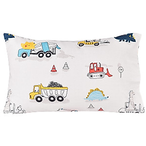 J pinno Dinosaur Construction Work Digger Cars Vehicle Cute Cozy Fun Twin Sheet Set for Kids Girls Children, 100% Cotton, Flat Sheet + Fitted Sheet + Pillowcase Bedding Set (Dinosaur, Twin)