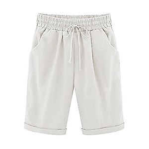 Shorts for Women High Waist Casual Summer, Half Length Printed Linen Short Workout Yoga Short Athletic Short Biker Shorts(White,XL)