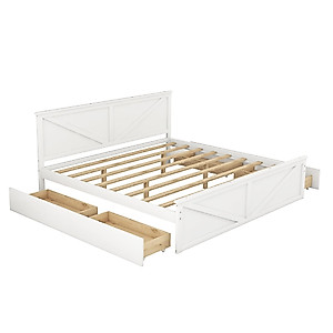 BIADNBZ King Size Wooden Platform Bed Frame with Headboard,Four Storage Drawers and Support Legs for Bedroom Guest Room,No Box Spring Needed,White