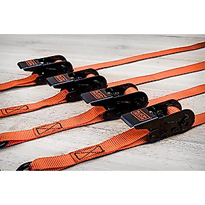 BLACK+DECKER BD1005 Black/Orange 1" x 10' Ratchet Tie Down Straps - Light-Duty (900 lb Break Strength), 4 Pack