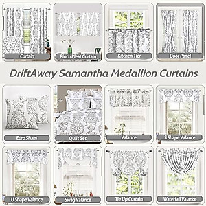 DriftAway Damask Curtains Valances for Windows Farmhouse Style Floral Medallion Patterned Samantha Kitchen Bedroom Livingroom Valance Curtain Single 52 Inch by 18 Inch Plus 2 Inch Header Gray