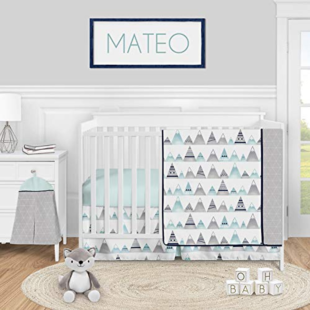 Sweet Jojo Designs Watercolor Mountains Foldable Fabric Storage Cube Bins Boxes Organizer Toys Kids Baby Childrens - Set of 2 - Navy Blue, Aqua and Grey Aztec