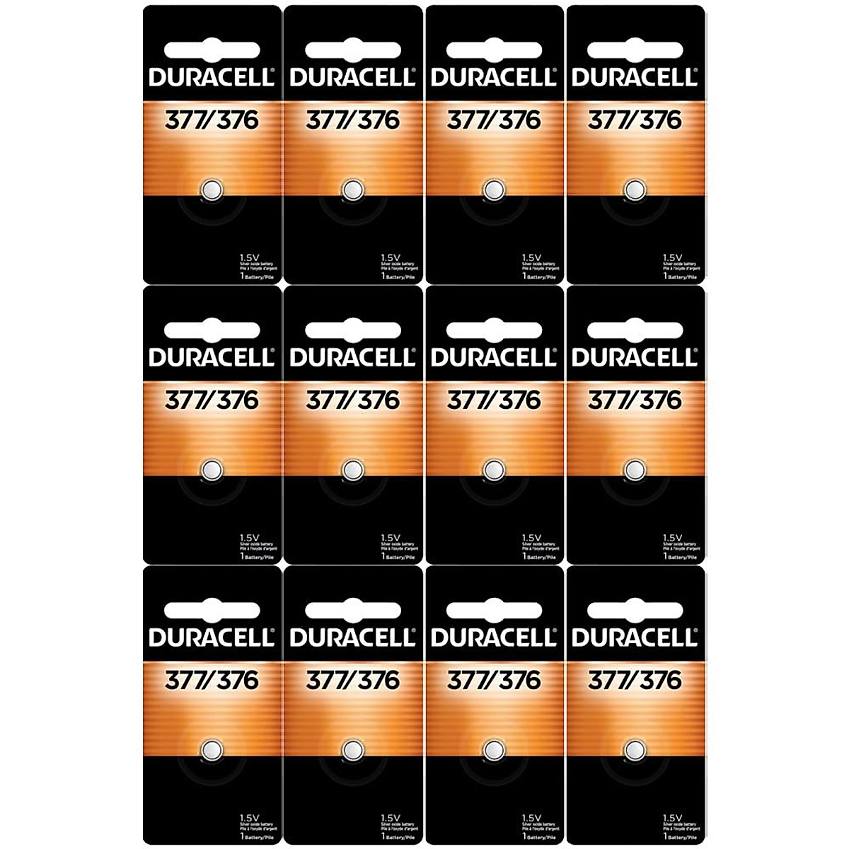 12-Pack Duracell 377 Batteries 1.5 Volt Silver Oxide Coin Button