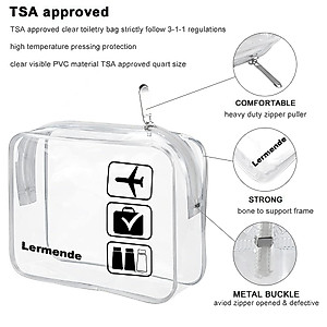 Lermende 3pcs TSA Approved Toiletry Bag For Women, Travel Toiletry Bag for Men, Airport Carry On Small Clear Toiletry Bag Cosmetic bag For Travel Toiletries - Clear