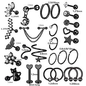 27pcs 16G Cartilage Earrings Hoops for Women Stainless Steel Cubic Zirconia Helix Tragus Piercing Couch Earrings Set Sparkle CZ Cartilage Piercings Studs