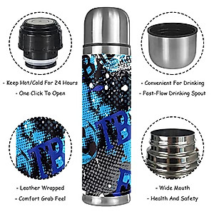 Football Grunge Soccer Vacuum Insulated Water Bottle Stainless Steel Thermos Flask Travel Mug Coffee Cup Double Walled 17 OZ